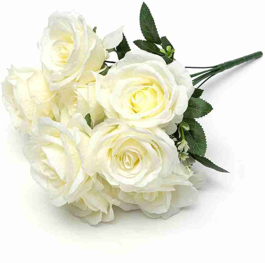 Siddhivinayak Siddhivinayak Artificial Rose Flowers Bunches for Vase 7 Heads White White Rose Artificial Flower