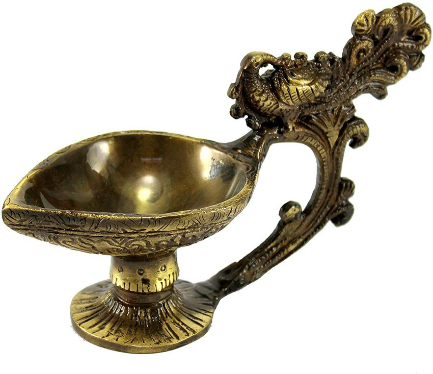 Indian Dhokra Peacock Ghee Oil Lamp