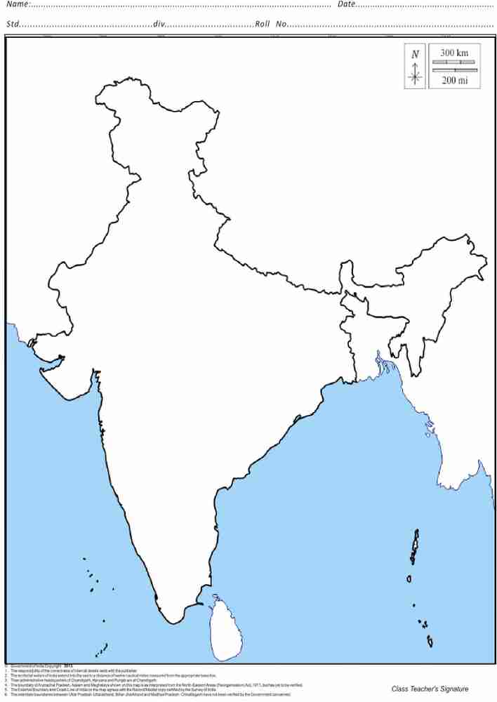 India Outline Silhouette Map Illustration With States