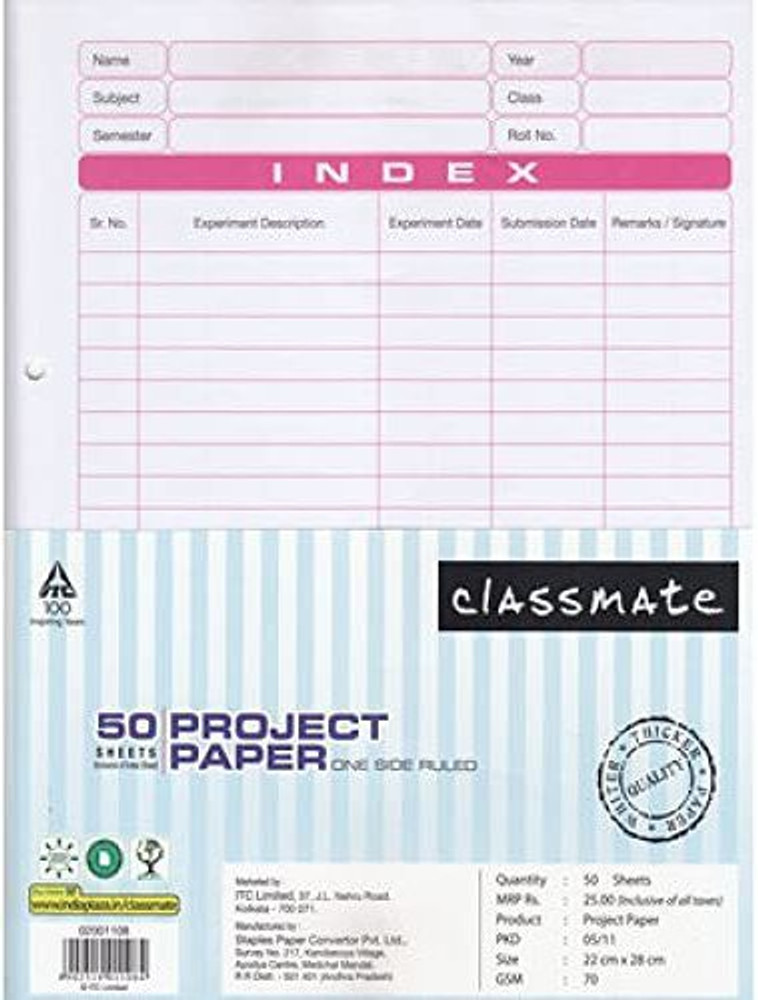 Classmate Blank Index Page