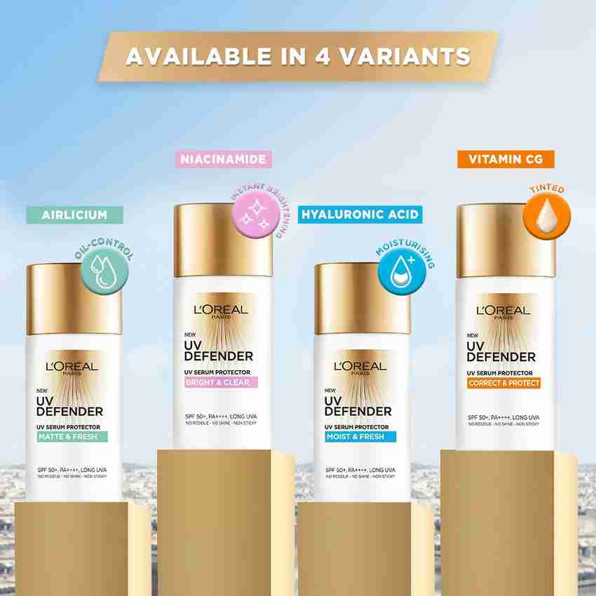 L Oreal Paris Sunscreen SPF SPF 50 PA UV Defender Serum Protector Sunscreen SPF 50 PA Matte Fresh 50 ml Price in India Buy L Oreal Paris Sunscreen SPF SPF
