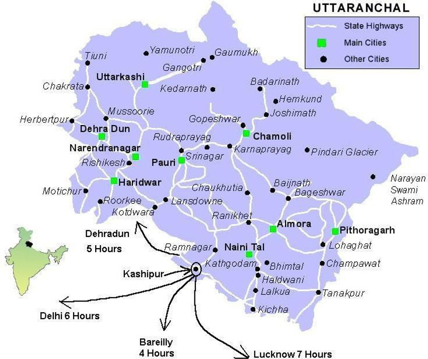 Uttarakhand Tourist Map