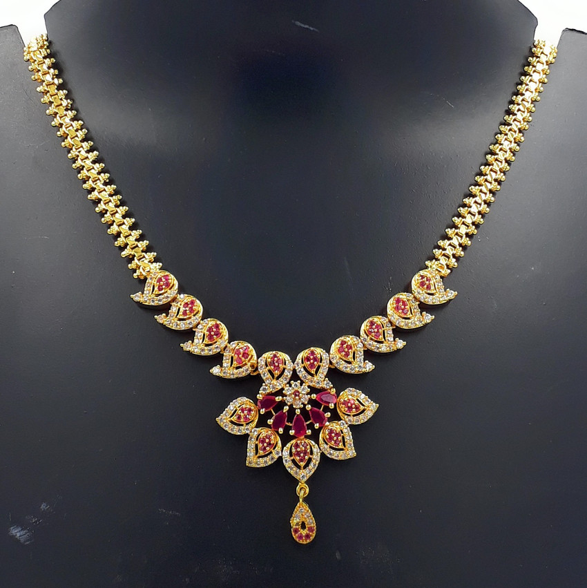 Anujeet Fashion Hub Gold Plated Covering 5 metal Impon AD Stone Fancy Necklace For Women Girls Gold plated Plated Copper Necklace