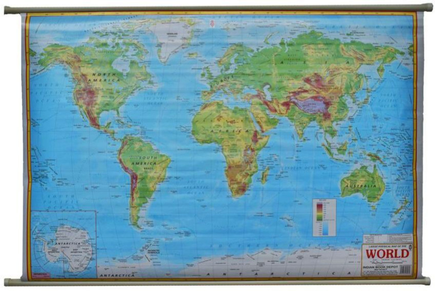 Physical Map Of The World Laminated Wall Map