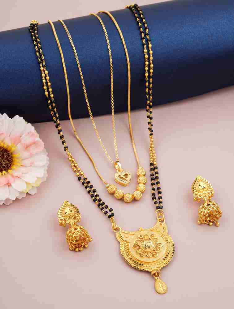 Bright STYLE Combo of 3 Pcs One Gram Gold Long Mangalsutra 30 inch and Two chain with earring Alloy Brass Copper Mangalsutra Price in India Buy Bright STYLE Combo of 3