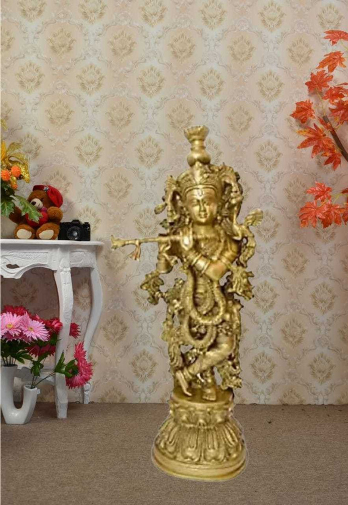 Large Lord Krishna Brass Idol Indian Home Decor Crafts N