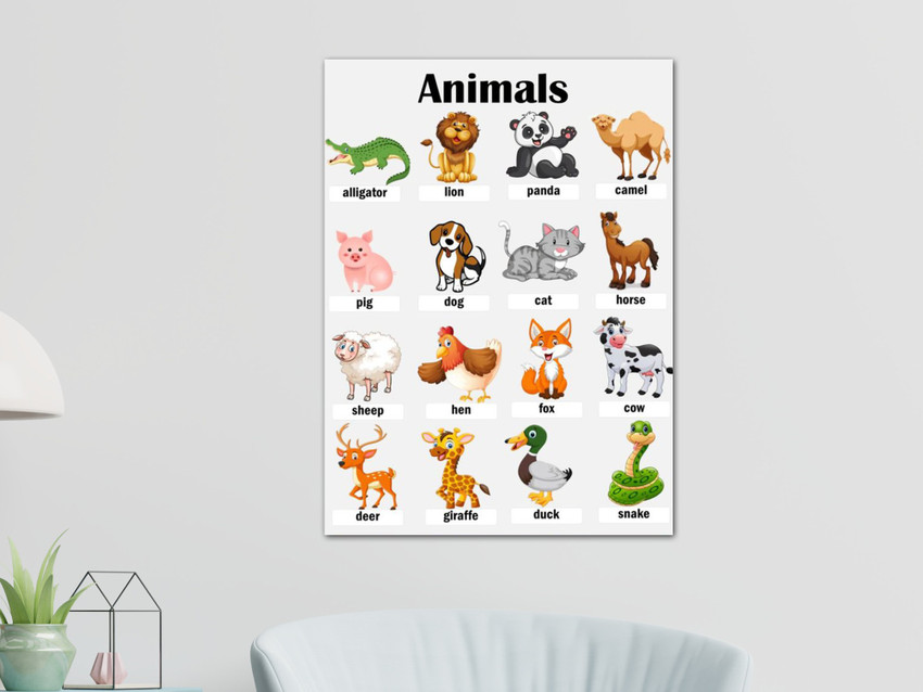 Farm Animals Educational Poster Chart For Kids Room