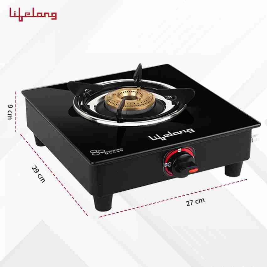 Lifelong LLGS902 Automatic Ignition 1 Burner Gas Stove for LPG use only Black Glass Automatic Gas Stove
