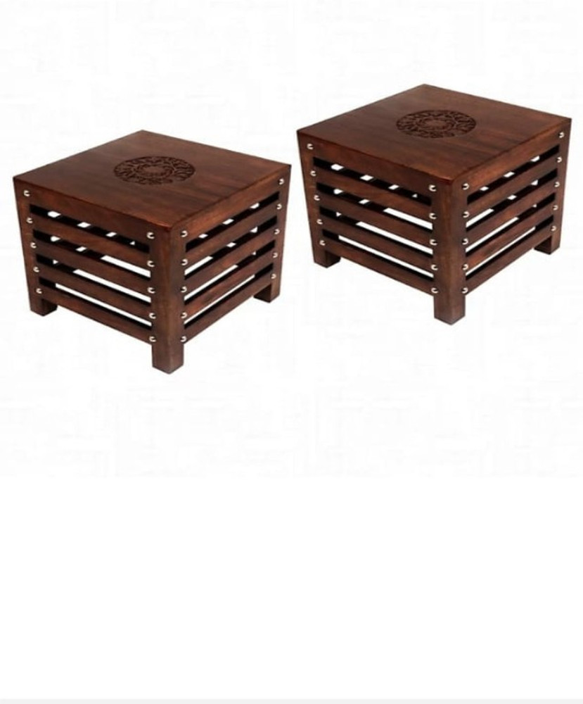 AMS handicfafts wooden stool in 2 peice of combo M size12 inch square wooden solid brown stool Living Bedroom Stool Price in India Buy AMS handicfafts wooden stool in 2