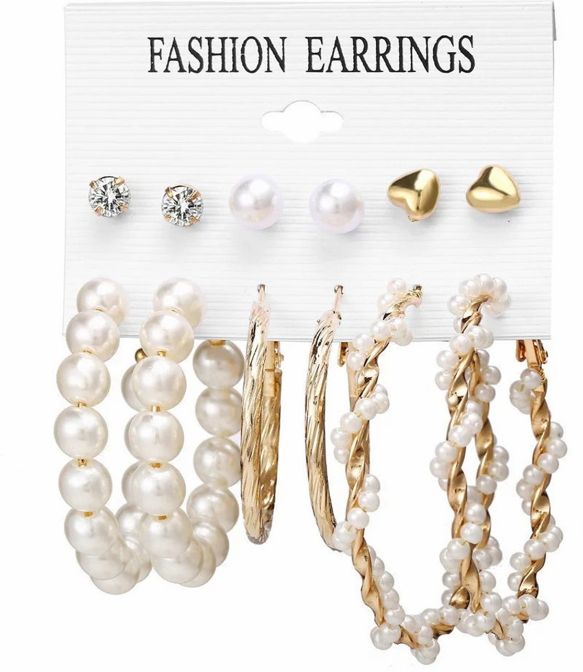 Flipkart Buy AmazingKarts Combo of Pearl Gold Plated Stud Earring 6 Pair Set for Girls Womens style A41 Metal Earring Set Online at Best Prices in India