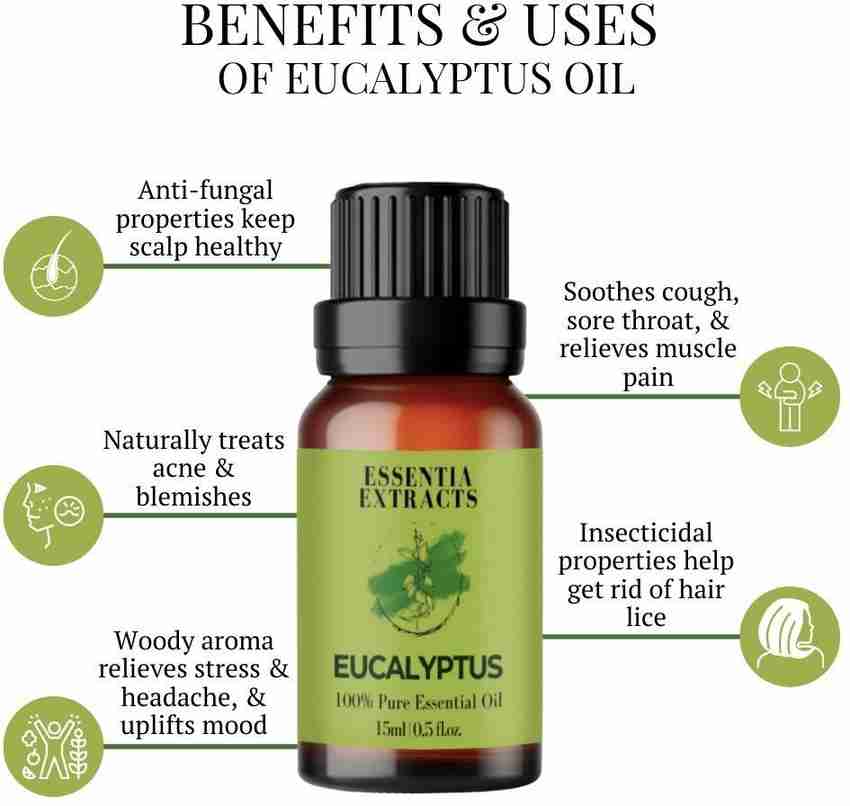 ESSENTIA EXTRACTS Eucalyptus Essential Oil 100 Natural and Pure for Hair Beard Skin Face Aroma Diffusers and Aromatherapy Undiluted Therapeutic Grade Price in India Buy ESSENTIA EXTRACTS Eucalyptus Es...