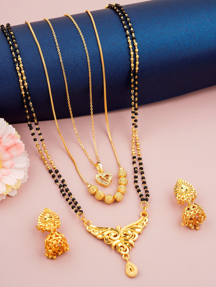 Bright STYLE Combo of 3 Pcs One Gram Gold Long 30 inch and Two chain with earring Alloy Brass Copper Mangalsutra Price in India Buy Bright STYLE Combo of 3 Pcs