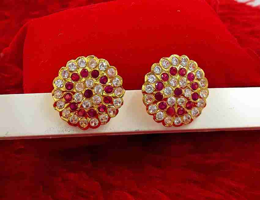 Red and white stone gold earrings store