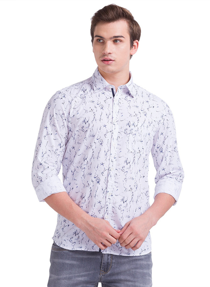 Buy Parx Parx Slim Fit Floral Printed Spread Collar Pure