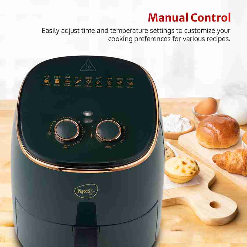 Pigeon Healthifry Manual with 360 High Speed Air Circulation Technology 1200 W with Non Stick Basket Green Air Fryer Price in India Buy Pigeon Healthifry Manual with 360 High Speed Air
