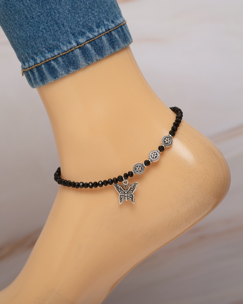 NAKSH Naksh Indian Traditional crystal Anklet Silver Anklet