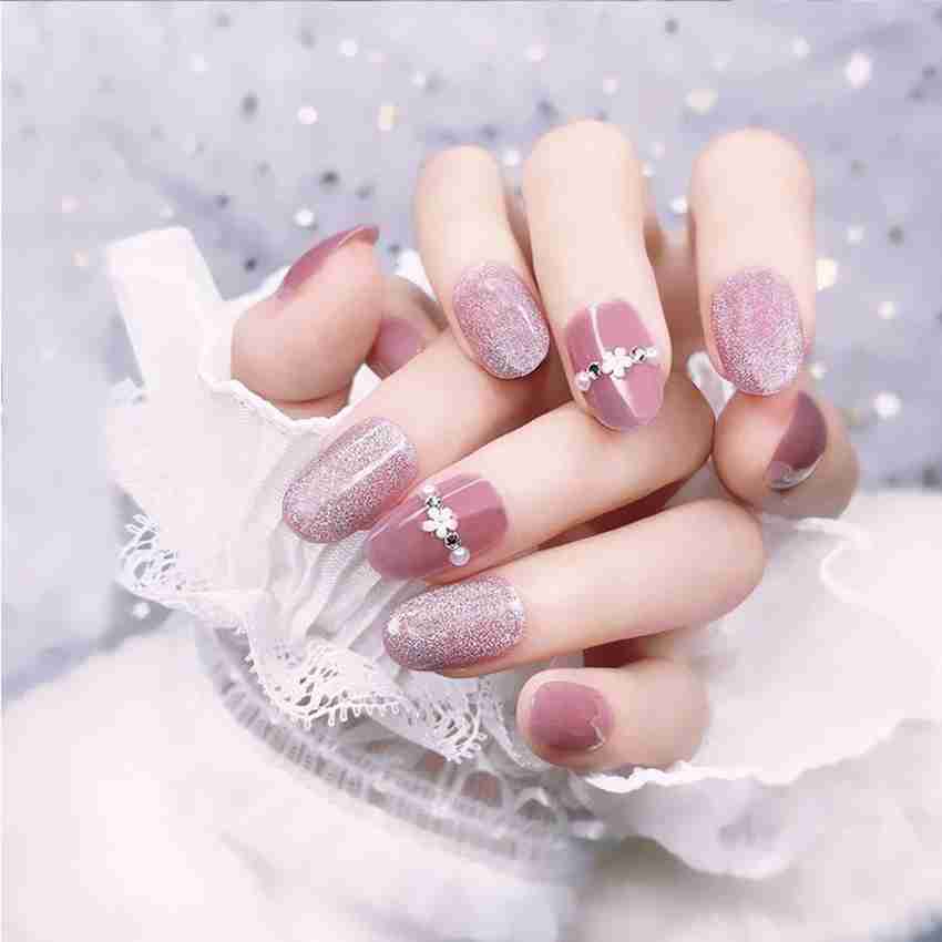 SECRET LIVES Designer cats eye artifical fake nails extension pink color with 3D pearl flower Price in India Buy SECRET LIVES Designer cats eye artifical fake nails extension pink color