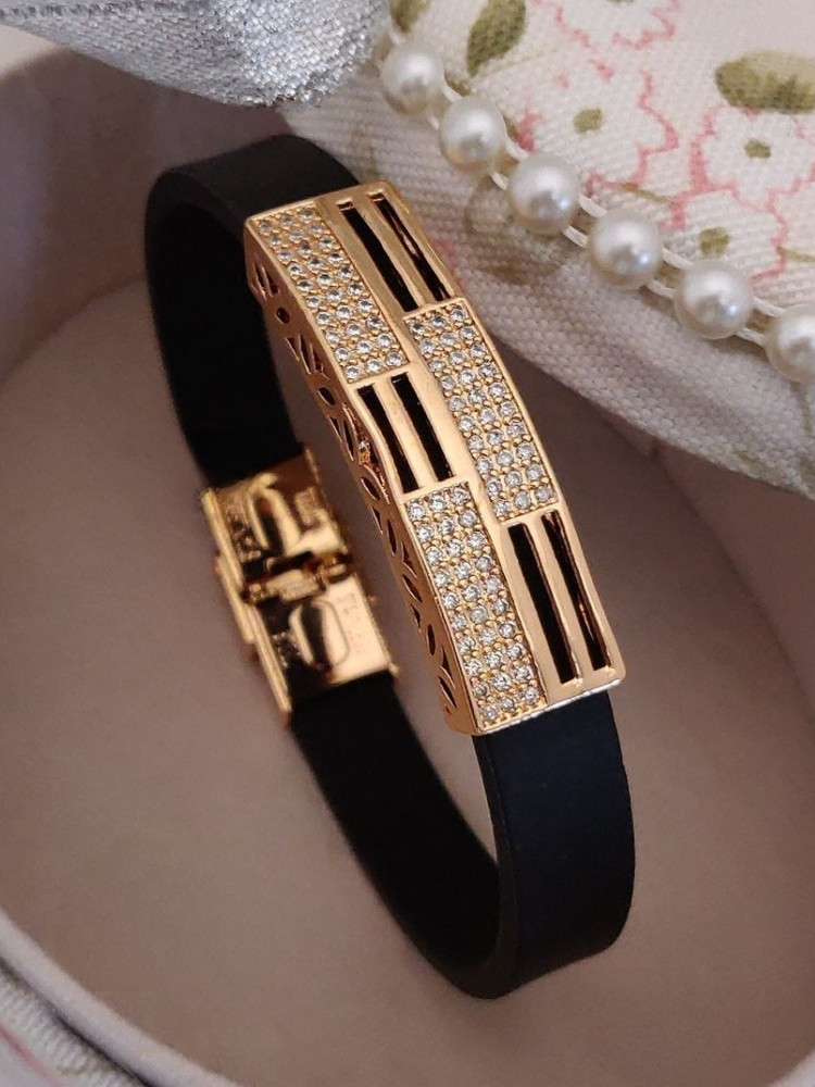 nilkanth Stainless Steel Leather Diamond Gold plated Bracelet Price in India Buy nilkanth Stainless Steel Leather Diamond Gold plated Bracelet Online at Best Prices in India Flipkart
