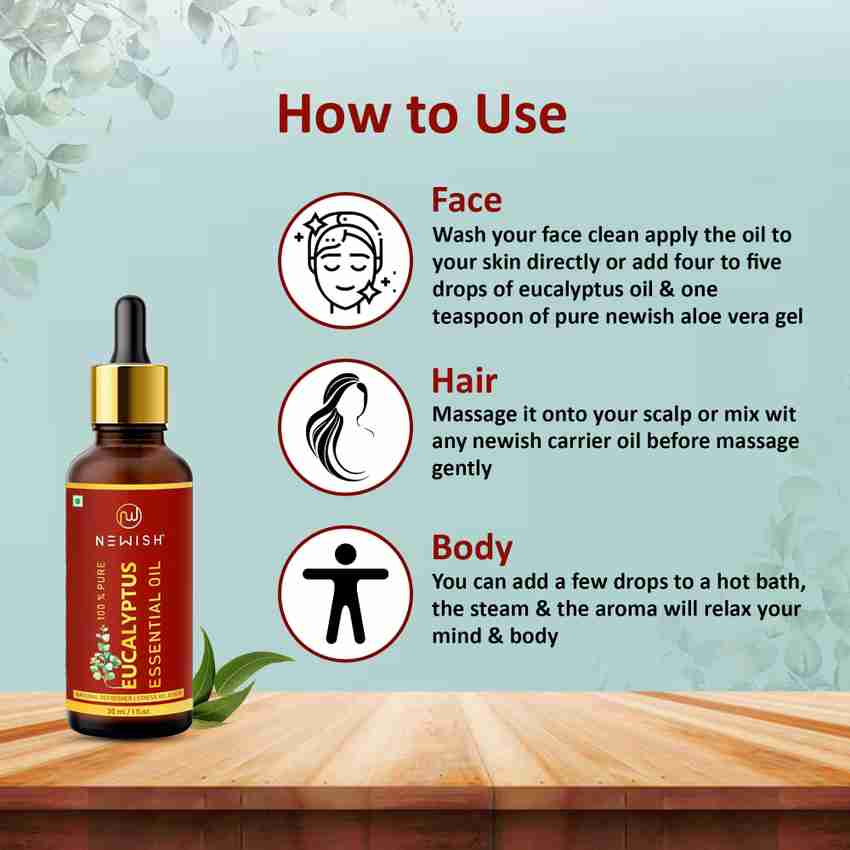 NEWISH Eucalyptus Essential Oil Ooty Nilgiri Oil 100 Natural Pure for Steam Inhalation Diffuser Cold Cough Beauty Therapeutic Grade Price in India Buy NEWISH Eucalyptus Essential Oil Ooty