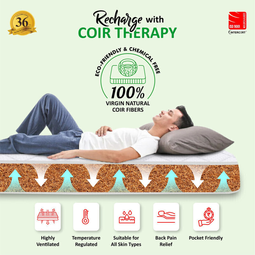 COIRFIT Magic Orthopedic Dual Comfort For Back Pain Relief 4.5 inch Single Coir Mattress