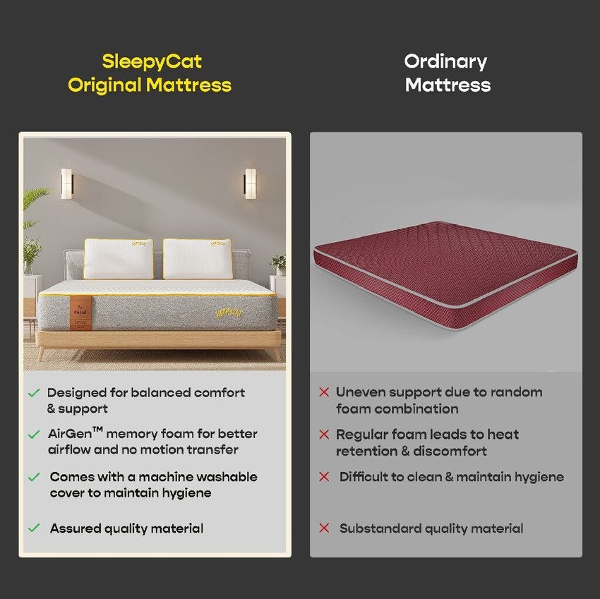 SleepyCat Original Ortho with AirGen Memory Foam 6 inch Queen High Density HD Foam Mattress