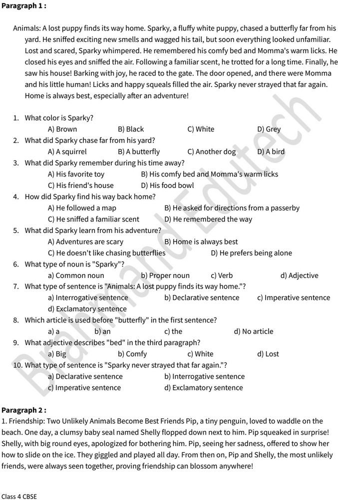 Unseen Passage 100 English Unseen Passages For Class 5 CBSE By