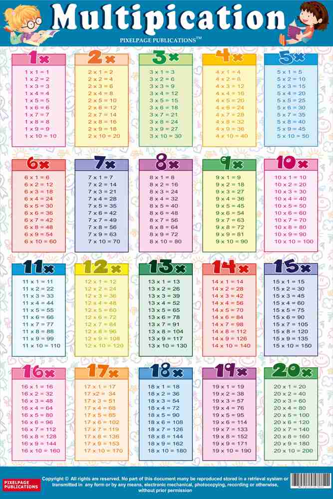 20 X 20 Multiplication Chart Free Multiplication Chart