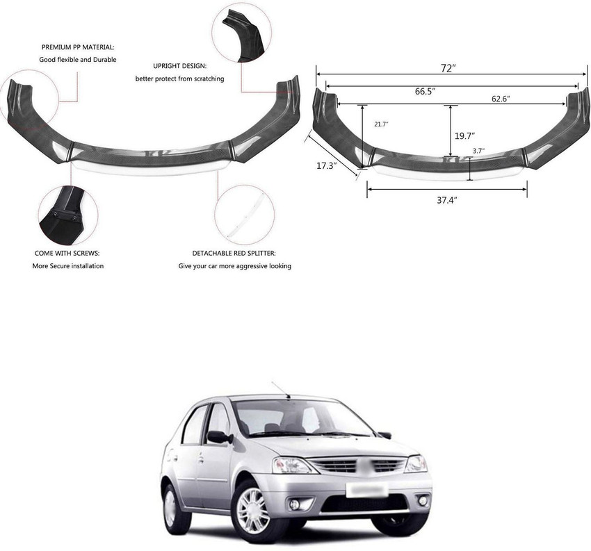 XZRTZ Car Front Bumper Spoiler Splitter Body Kit Side Skirt Front Bumper Guard 884 Matte Glossy Mahindra Logan Front Garnish Price in India Buy XZRTZ Car Front Bumper Spoiler Splitter Body