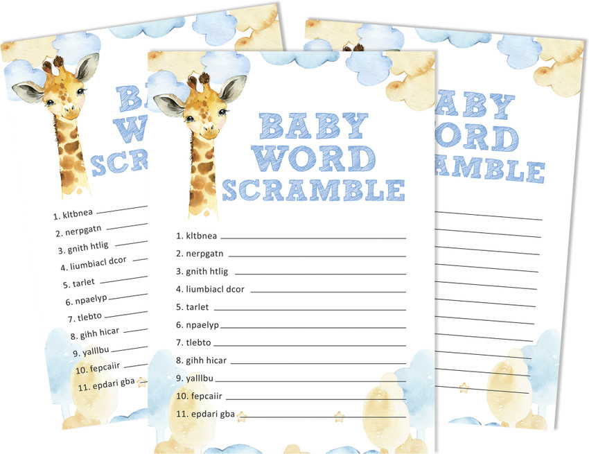 Giraffe Theme Baby Shower Word Scramble Woodland Baby Shower Word