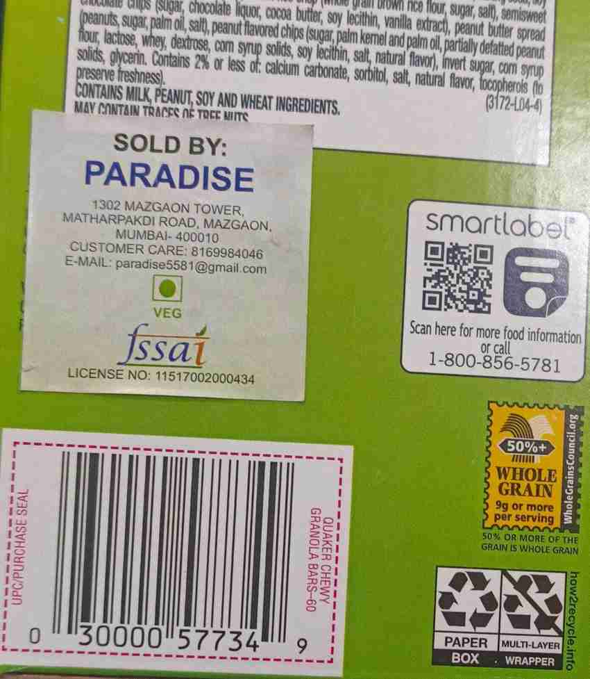Quaker Chewy Granola Bars Barcode Clif Bar Chocolate Chip Energy Bar