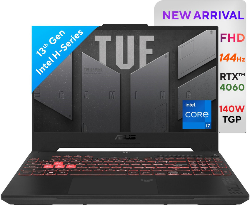 ASUS TUF Gaming F15 90WHrs Battery Intel Core i7 13th Gen 13620H 16 GB 512 GB SSD Windows 11 Home 8 GB Graphics NVIDIA GeForce RTX 4060 140 W FX507VV LP287W Gaming Laptop Rs.131990 Price in India