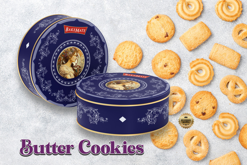 BAKEMATE Butter Cookies Tin Box 340g Butter Cookies Gift Pack for All Festive Seasons Cookies Biscuit