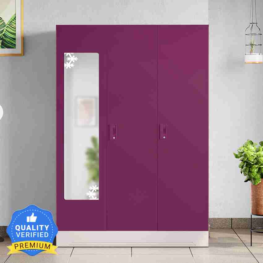 Godrej Interio Slimline 3 Door with Locker Drawer and Star Design Mirror Metal Almirah