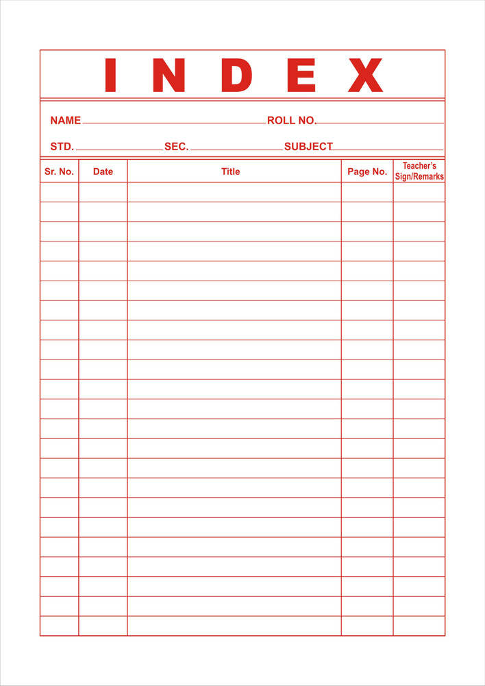 Classmate Blank Index Page