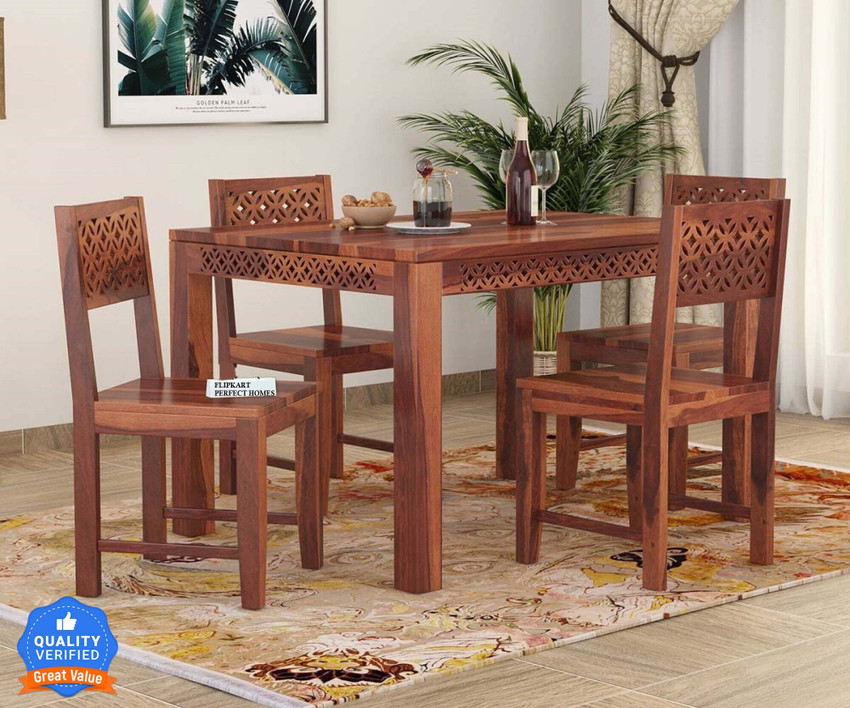 Flipkart Perfect Homes Sheesham Wood Four Seater CNC Designed Dining Set For Dining Room Restaurant Solid Wood 4 Seater Dining Set Price in India Buy Flipkart Perfect Homes Sheesham Wood