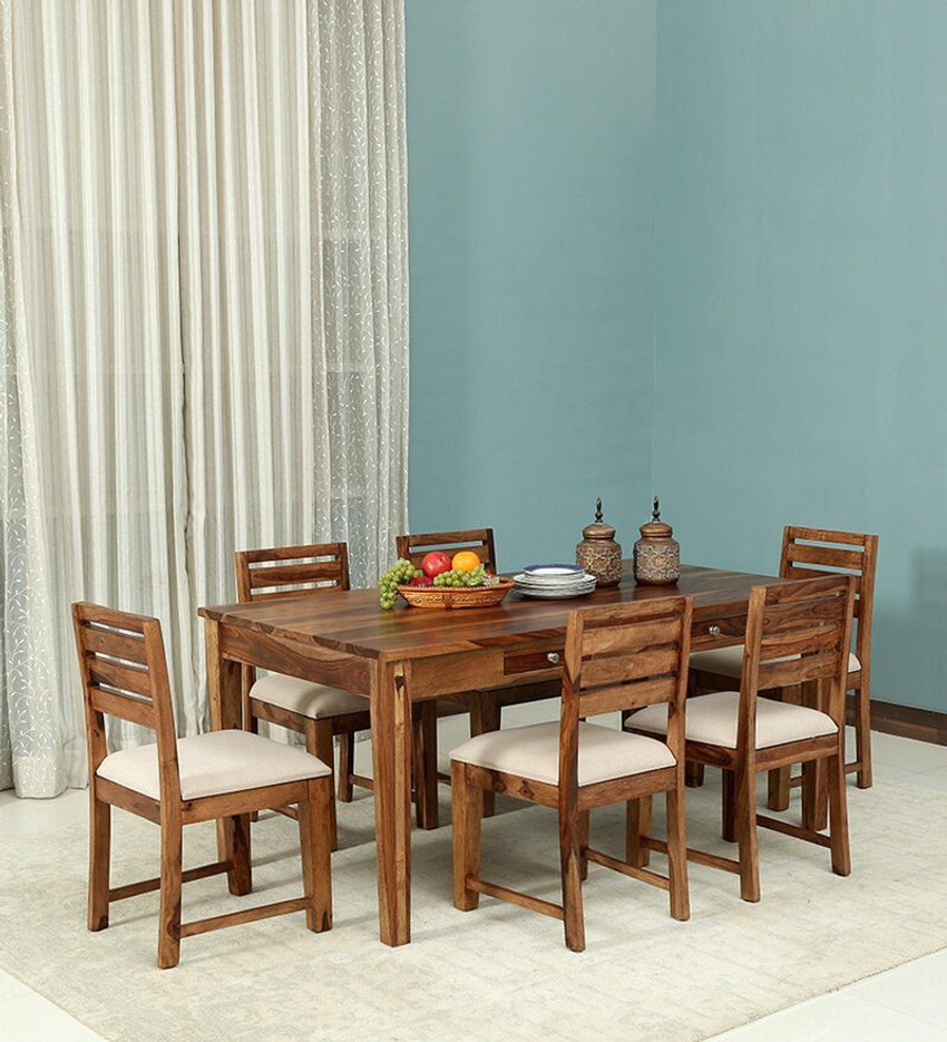 Mywood Solid Wood 6 Seater Dining Set In Rustic Teak Finish Solid Wood 6 Seater Dining Set Price in India Buy Mywood Solid Wood 6 Seater Dining Set In Rustic Teak