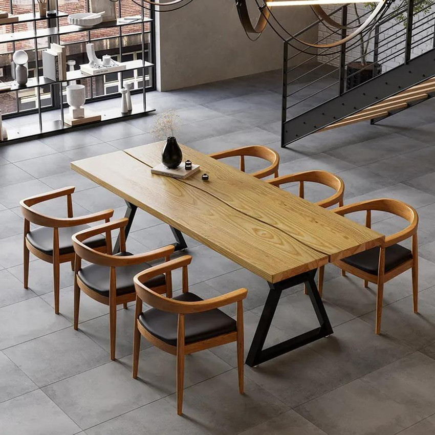 NG Decor Natural Industrial Dining Table with Wood Top Metal Frame Engineered Wood 8 Seater Dining Table Price in India Buy NG Decor Natural Industrial Dining Table with Wood Top