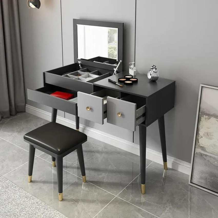 NG Decor Ultic Classic Gray Makeup Vanity Set with Flip top Mirror Stool Engineered Wood Dressing Table Price in India Buy NG Decor Ultic Classic Gray Makeup Vanity Set with Flip top