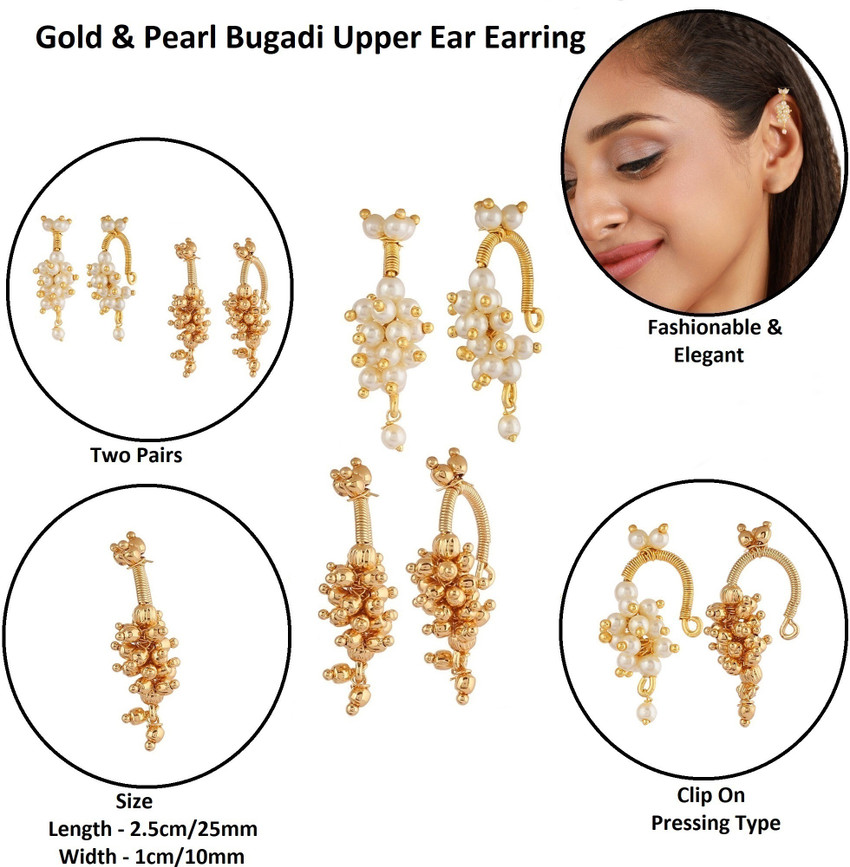 Flipkart Buy THANU S CRAFT Traditional Maharashtrian Bugdi Pressing Clip on Upper Ear Earcuff Earrings Pearl Metal Clip on Earring Online at Best Prices in India
