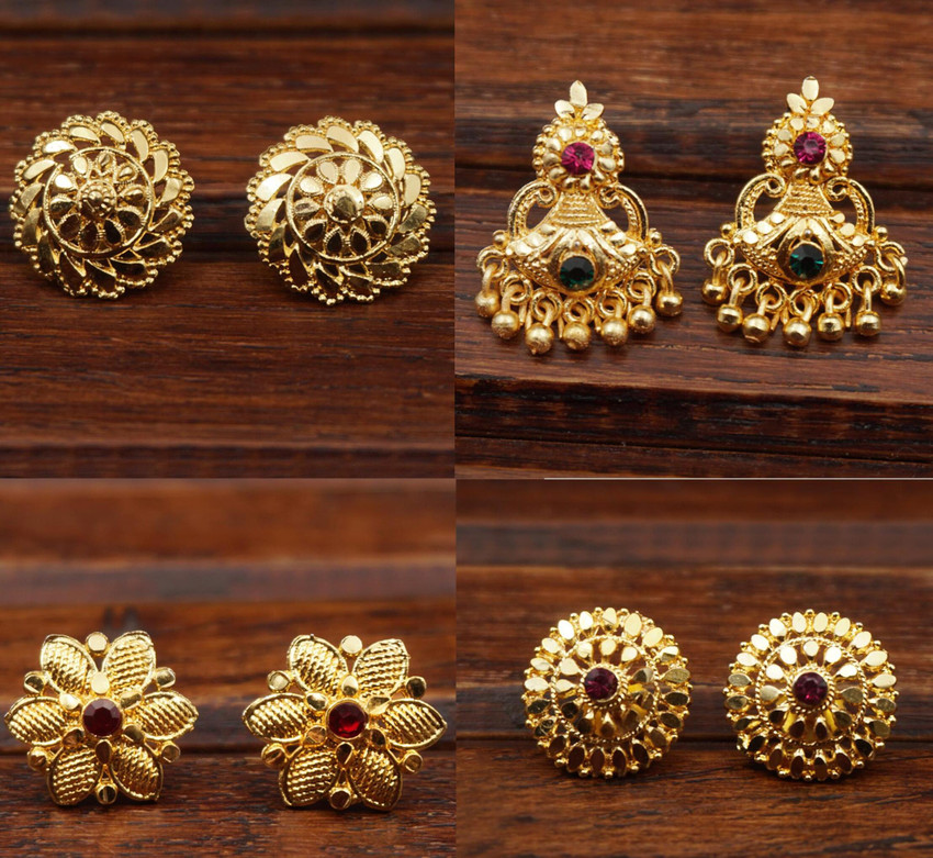 Flipkart Buy PINAAKA DARINI 1 gm Gold Coated Ethnic Daily Wear Stud Earrings Combo for Women and Girls Alloy Earring Set Online at Best Prices in India
