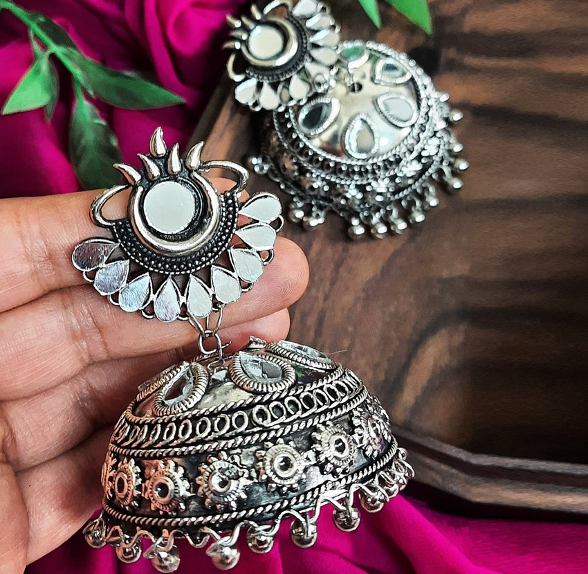 Flipkart Buy Vembley Vembley Traditional Oxidized Black Silver Plated Mirror Jhumka Earrings Alloy Jhumki Earring Online at Best Prices in India