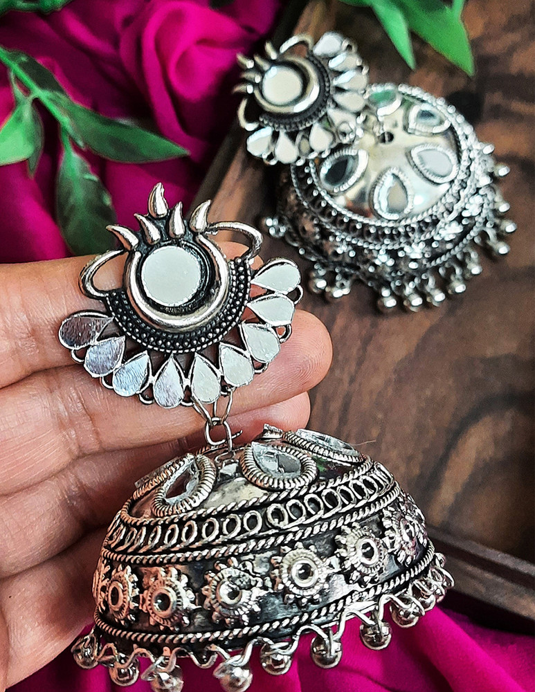 Flipkart Buy AVR JEWELS Oxidized Black Silver Afghani Style Big Mirror Jhumki Silver Earrings Alloy Jhumki Earring Online at Best Prices in India