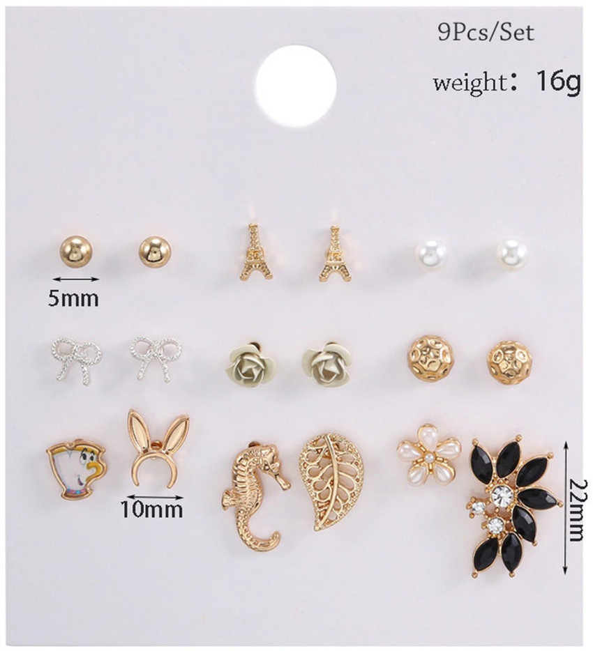 Flipkart Buy Lyla Fashion Lady Ear Stud Earrings Hypoallergenic Jewelry 9 Pair Type 1 Metal Earring Set Online at Best Prices in India