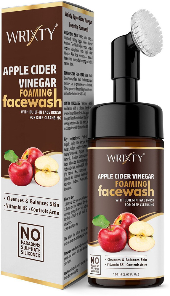 Wrixty Organic Apple Cider Vinegar For Oil Control Balances Skin ph No Parabens Sulphate Silicones ACV Foaming with Brush for Deep Cleansing Face Wash Price in India Buy Wrixty