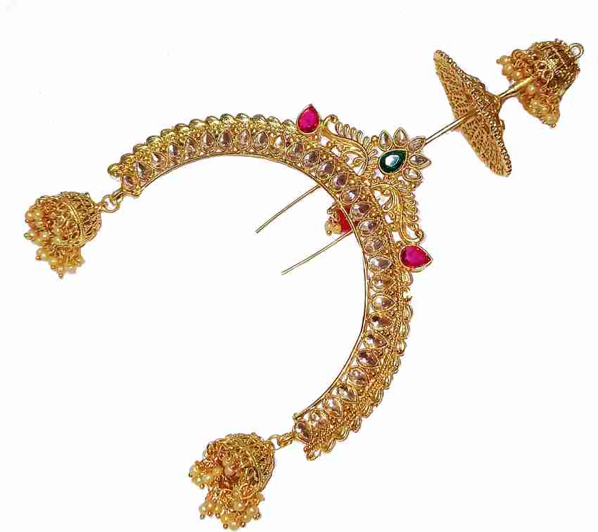 Shrungarika Golden clip Khopa Pin Hair Brooch with Jhumki Wedding Bridal Hair Accessories Bun Clip Price in India Buy Shrungarika Golden clip Khopa Pin Hair Brooch with Jhumki Wedding Bridal Hair