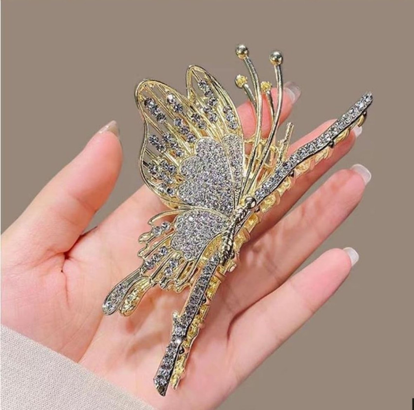 Mirza traders Butterfly Metal Hair clip Large Golden Diamond Hair Claw Clip Hair Claw Price in India Buy Mirza traders Butterfly Metal Hair clip Large Golden Diamond Hair Claw Clip Hair