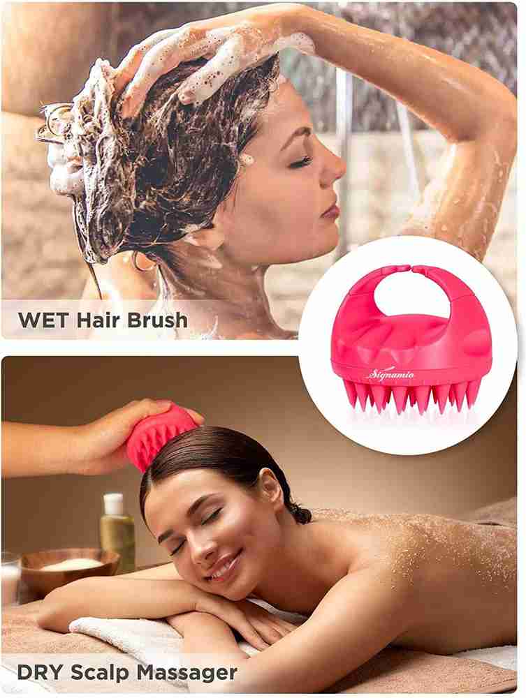 Signamio Shampoo Brush Silicon Scalp Massager Hair Brush Wet Dry Comb Head Scrubber 100 Comfortable for All Hair Improve Blood Circulation for Men Women Pets PINK Color 1 Pcs Price in India