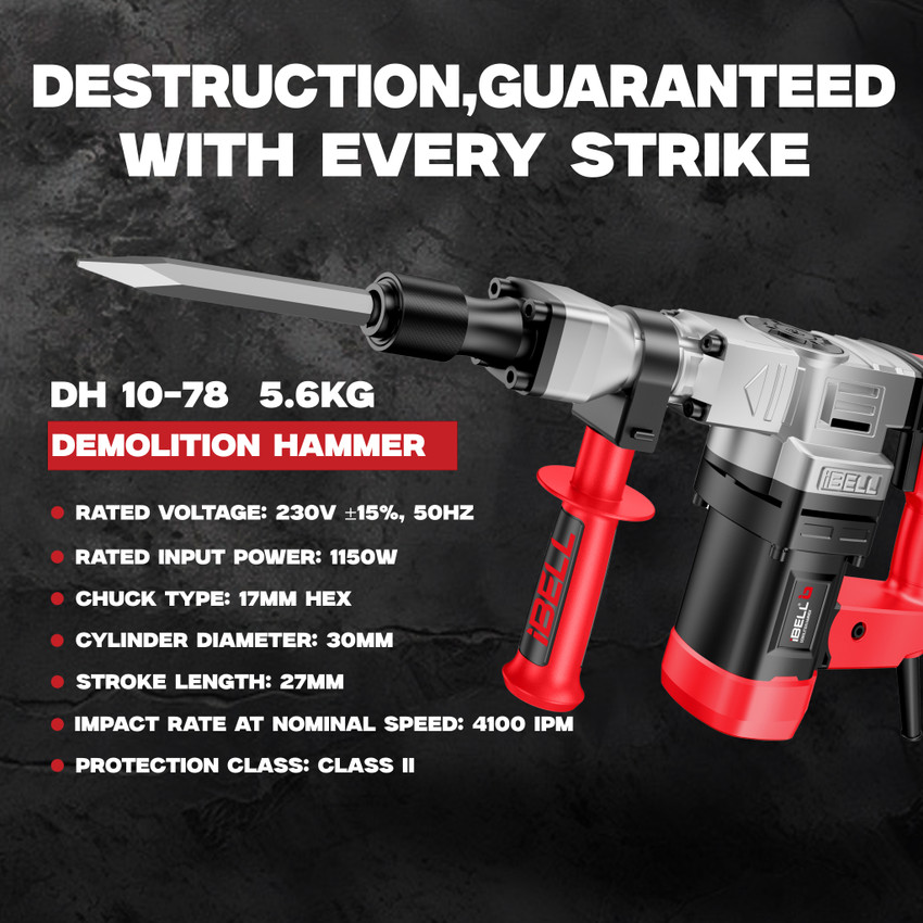 iBELL Demolition Hammer 5.6Kg 1150W Impact 4100 min Energy 10J 17mm HEX chuck DH10 78 Hammer Drill Price in India Buy iBELL Demolition Hammer 5.6Kg 1150W Impact 4100 min Energy 10J 17mm
