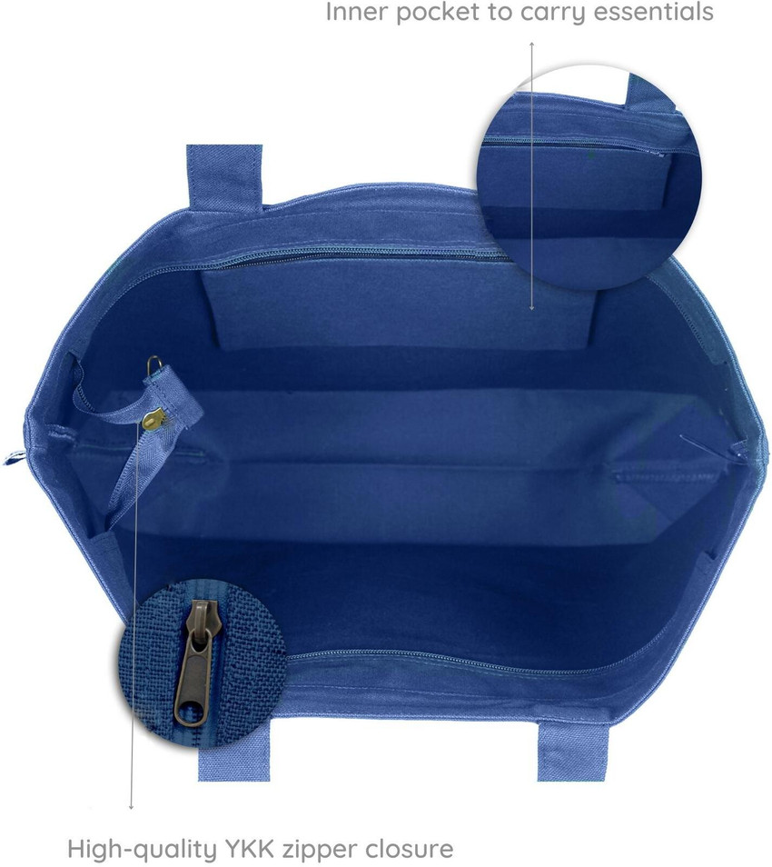 (Navy blue) EcoRight Reusable Cotton Canvas EcoFriendly Insulated Cooler Washable Zipper Lunch ...