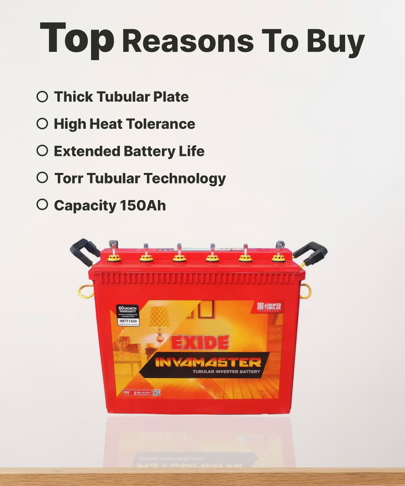 EXIDE IMTT1500 150Ah Tall Tubular Battery with 60 Month Warranty Tubular Inverter Battery